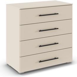 Schubkastenkommode OTTO HOME "Highboard Sideboard Schubladenkommode Kommode RONDO", beige (champagner), B:80cm H:81cm T:42cm, Holzwerkstoff, Sideboards, mit 4 ger&auml;umigen Schubladen Metallgriff in Schwarz MADE IN GERMANY