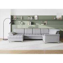 Wohnlandschaft DOMO collection "FRANZI 344x206x81 cm, elegant, komfortabel", silber, Sofas, B/H/T: 344cm x 81cm x 206cm, Struktur grob, Recamiere links, ohne Funktion, Flachgewebe (100% Polyester);Chenille (100% Polyester), Wohnlandschaft, U-Form, Recamiere links, silber, B/T: 344/206 cm, B:344cm H:81cm T:206cm