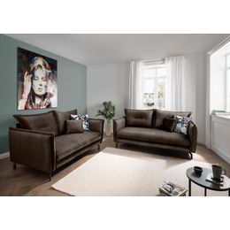 Sitzgruppe Home Affaire "Lazio modern und bequem, schmale Armlehnen, tolle Detailverarbeitung", braun (braun, t&uuml;rkis), B:255cm H:94cm T:110cm, Sitzm&ouml;bel-Sets, Armlehnen verstellbar
