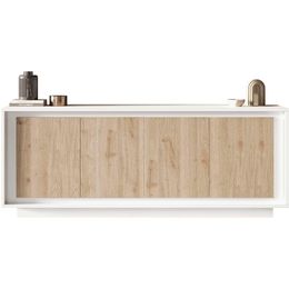 Sideboard Home Affaire "Sky, B/T 207/50 cm, Kommode/Anrichte/Stauraumschrank, 4 T&uuml;ren", wei&szlig; matt lack, eiche cadiz dekor, B:207cm H:80cm T:50cm, Holzwerkstoff, Sideboards, Sideboard, Softclosing, Korpus & Front 22 mm stark, Rahmen-Optik