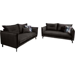 Sitzgruppe Home Affaire "Lazio modern und bequem, schmale Armlehnen, tolle Detailverarbeitung", schwarz (anthrazit, t&uuml;rkis), B:255cm H:94cm T:110cm, Sitzm&ouml;bel-Sets, Armlehnen verstellbar