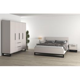Schlafzimmer-Set Home Affaire "Bronne,Komplettschlafzimmer (Set,4-St)", kaschmir, B:188cm H:93,5cm T:208,5cm, Holzwerkstoff, Melamin, Metall, Schlafzimmerm&ouml;bel-Sets, Schlafzimmer-Set,Schrank 4Trg 2xNako, Bett180/200, Kufen Metalloptik