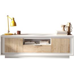 Lowboard Home Affaire "Sky, B/T 180/50 cm, TV-Schrank/Medienboard, 2 T&uuml;ren, 1 Schubkasten", wei&szlig; matt lack, eiche cadiz dekor, B:180cm H:58cm T:50cm, Holzwerkstoff, Sideboards, Lowboard, Softclosing, Korpus & Front 22 mm stark, Rahmen-Optik, Metallgriff