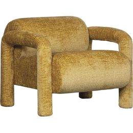 Loungesessel Woood "Lenny mit Grobstruktur-Velvetbezug und Armlehnen B 76 x T 82 x H 65 cm", gold, gelb, B:76cm H:65cm T:82cm, Sessel, Sehr hohe Verschlei&szlig;festigkeit, Tragkraft 120 kg, Pfleiglicht