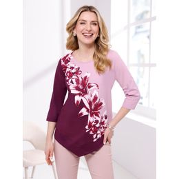 Tunikashirt Classic Basics "3/4-Arm-Shirt", Damen, Gr. 44, lila (burgund, mauve, bedruckt), 100% Baumwolle, gebl&uuml;mt, gemustert, mehrfarbig, Rundhals, Shirts