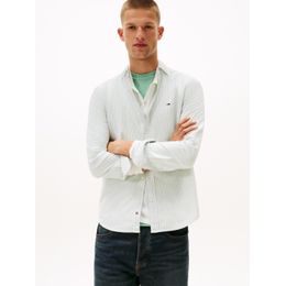 Langarmhemd Tommy Jeans "TJM SLIM STRIPE OXFORD SHIRT EXT", Herren, Gr. XL, N-Gr, wei&szlig; (cloudy jade stripe), Web, Obermaterial: 100% Baumwolle, slim fit normal, Rundhals, eingesetzt,&Auml;rmel mit &Auml;rmelschlitz Manschette mit Kn&ouml;pfen, Hemden, Mit Button-Down-Kragen