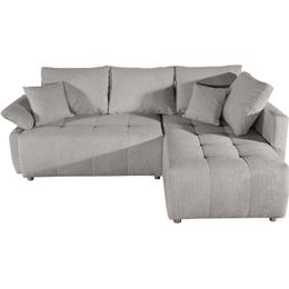 Ecksofa Collection AB, silbergrau, B:213cm H:41cm T:166cm, 100%Polyester, Sofas, Ecksofa, Ecksofa, Schlaffunktion, Bonnelfederkern, Kissen, Armverstellung