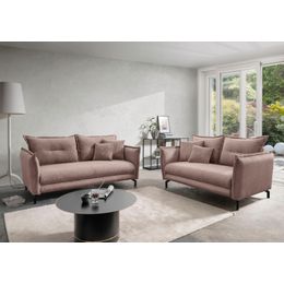 Sitzgruppe Home Affaire "Lazio modern und bequem, schmale Armlehnen, tolle Detailverarbeitung", rosa, B:255cm H:94cm T:110cm, 93% Polyester, 7% Polyamid, Sitzm&ouml;bel-Sets, zwei verschiedene Fu&szlig;farben w&auml;hlbar
