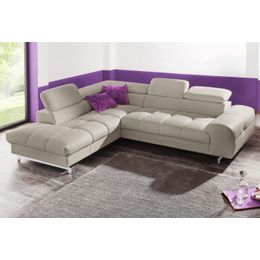 Polstergarnitur COTTA "Chef L-Form", grau, B:262cm, Sitzm&ouml;bel-Sets, Set bestehend aus: Ecksofa mit Kopfteilverstellung & Hocker