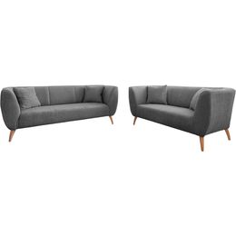 Polstergarnitur Home Affaire "Lazio modern und bequem, schmale Armlehnen, tolle Detailverarbeitung", grau (anthrazit, anthrazit), H:83cm T:88cm, 100% Polyester, Sitzm&ouml;bel-Sets, auch als Loveseat erh&auml;ltlich
