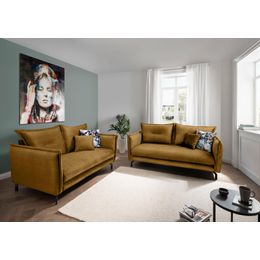 Sitzgruppe Home Affaire "Lazio modern und bequem, schmale Armlehnen, tolle Detailverarbeitung", braun (gelb, dunkel), B:255cm H:94cm T:110cm, Sitzm&ouml;bel-Sets, Armlehnen verstellbar