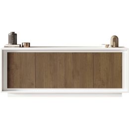 Sideboard Home Affaire "Sky, B/T 207/50 cm, Kommode/Anrichte/Stauraumschrank, 4 T&uuml;ren", wei&szlig; matt lack, mercure dekor holzstruktur, B:207cm H:80cm T:50cm, Holzwerkstoff, Sideboards, Sideboard, Softclosing, Korpus & Front 22 mm stark, Rahmen-Optik