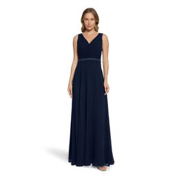 Abendkleid Vera Mont "Damen mit Plissee", Damen, Gr. 44, Normalgr&ouml;&szlig;en, blau (night sky), Chiffon, Obermaterial: 100% Polyester. Besatz: 100% Polyester. Futter: 100% Polyester, festlich, ausgestellt lang, V-Ausschnitt, Kleider Abendkleid, Dekoelemente