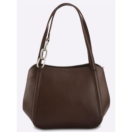 Umh&auml;ngetasche Heine, Damen, Gr. B/H/T: 41cm x 25cm x 15cm, schoko, Metall, Viskosemischung, unifarben, Taschen Umh&auml;ngetasche
