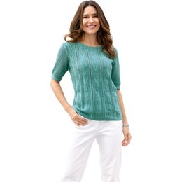 Damen Ajourpullover aus reiner Baumwolle ozean, Gr&ouml;&szlig;e 50
