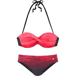 Lascana Damen B&uuml;gel-Bandeau-Bikini rot-bedruckt, Gr&ouml;&szlig;e 42B