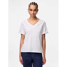 Kurzarmshirt Pieces "PCRIA SS V-NECK SOLID TEE JRS NOOS BC", Damen, Gr. M, hellwei&szlig;, Jersey, Obermaterial: 100% Baumwolle, unifarben, regular fit normal, V-Ausschnitt, Shirts, Baumwolle, regular fit