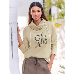 Sweatshirt Heine, Damen, Gr. 48, beige (sand), 100% Baumwolle, bedruckt, gemustert, unifarben, Rundhals, Sweatshirts Sweatshirt