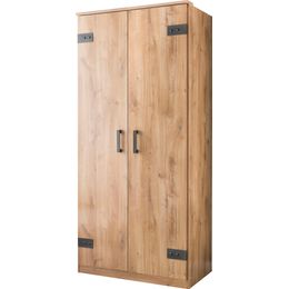Kleiderschrank wimex "Liverpool, Made in Germany", grau (plankeneiche, nachbildung, abgesetzt graphitfarben), B:90cm H:199cm T:58cm, Schr&auml;nke, Kleiderschrank, Industrial Look, 90x58x199cm, mit Innenausstattung