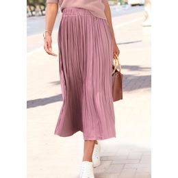 Maxirock Lascana, Damen, Gr. 40, rosa (mauve), Web, Obermaterial: 100% Polyester, unifarben, figurumspielend kn&ouml;chellang, R&ouml;cke Maxirock, mit Plisseefalten, edel gl&auml;nzende Ware, festlich