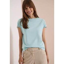 T-Shirt Cecil, Damen, Gr. L (42), crystal mint, Jersey, Obermaterial: 100% Baumwolle, unifarben, bequem normal, Rundhals, Shirts T-Shirt, Elastikbund, Rundhals, geraffte &Auml;rmel