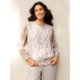 Druckbluse Inspirationen, Damen, Gr. 38, rosa (ecru, sesam, bedruckt), 100% Polyester, gebl&uuml;mt, gemustert, Rundhals, Blusen Druckbluse