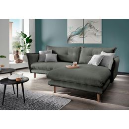 Ecksofa Home Affaire "Lazio modern und bequem, schmale Armlehnen, tolle Detailverarbeitung", grau (anthrazit, zierkissen grau, blau), B:255cm H:94cm T:180cm, 100% Polyester, Sofas, Ecksofa, zwei verschiedene Fu&szlig;farben w&auml;hlbar