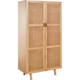 Konsolentisch LEONIQUE "Fleuriss", beige (naturfarben), B:80cm H:150cm T:42cm, Tische, Konsolentisch, Mit Rattan Einsatz, 3 Innenf&auml;cher, teilmassiv