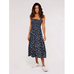 Volantkleid Apricot "Midikleid", Damen, Gr. L (40), N-Gr, blau (navy), gewebt, Obermaterial: 100% Viskose CV., gebl&uuml;mt, normal, eckiger Ausschnitt, Kleider, mit Smokdetails