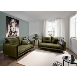 Sitzgruppe Home Affaire "Lazio modern und bequem, schmale Armlehnen, tolle Detailverarbeitung", gr&uuml;n (gr&uuml;n, t&uuml;rkis), B:255cm H:94cm T:110cm, Sitzm&ouml;bel-Sets, Armlehnen verstellbar