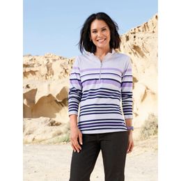 Poloshirt Casual Looks "Poloshirt", Damen, Gr. 44, lila (hellgrau, lavendel, geringelt), 50% Baumwolle, 50% Polyester, gemustert, gestreift, mehrfarbig, Shirts