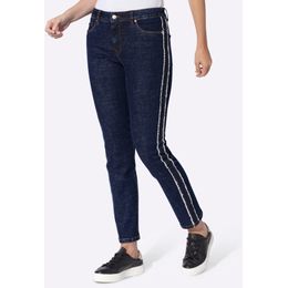 Bequeme Jeans Heine, Damen, Gr. 38, Normalgr&ouml;&szlig;en, blau (dunkelblau), 98% Baumwolle, 2% Elasthan, unifarben, 7/8-L&auml;nge, Jeans