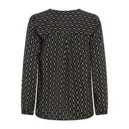 Schlupfbluse DELMAO, Damen, Gr. 36, schwarz, wei&szlig;, Web, Obermaterial: 100% Viskose, gemustert, figurumspielend, V-Ausschnitt, eingesetzt elastischer Bund mit Gummizug, Blusen Schlupfbluse, femininer Stil, Langarm, aus Viskose, mit V-Ausschnitt