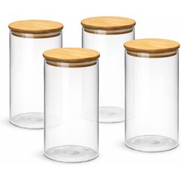 Vorratsglas Van Well "Vorratsdose Ella, 4 St&uuml;ck", transparent, natur, H:19cm &Oslash;:9,5cm, Bambus, Glas, Lebensmittelaufbewahrungsbeh&auml;lter, mit Bambusdeckel