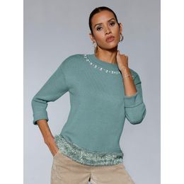 CR&Eacute;ATION L 3/4 Arm-Pullover CREATION L "Pullover", Damen, Gr. 40, gr&uuml;n (jade), 45% Viskose, 33% Polyamid, 22% Polyester, unifarben, Pullover