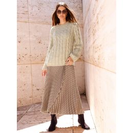 Strickpullover Heine "Pullover", Damen, Gr. 40/42, beige (ecru, sesam, meliert), 90% Polyacryl, 10% Wolle, meliert, unifarben, Pullover Strickpullover