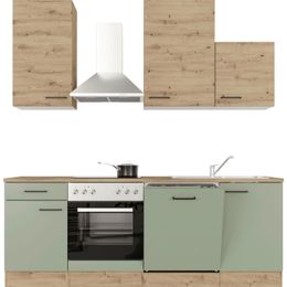 K&uuml;che Flex-Well "Cara", gr&uuml;n (k&uuml;che: gr&uuml;n, front: schilfgr&uuml;n, artisan eiche, korpus: artisan eiche, arbeitsplatte: artisan eiche), B:220cm H:234cm T:60cm, Komplettk&uuml;chen-Sets, mit und ohne E-Ger&auml;ten erh&auml;ltlich, Gesamtbreite 220 cm