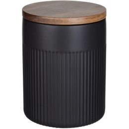 Sch&ouml;ner Wohnen Kollektion Vorratsdose "REFIA", schwarz, H:15,5cm &Oslash;:12cm, Akazienholz, Keramik, Silikon, SCH&Ouml;NER WOHNEN-KOLLEKTION, Lebensmittelaufbewahrungsbeh&auml;lter, Vorratsdose, Aufbewahrungsdose f&uuml;r Lebensmittel mit Akazienholz-Deckel, luftdicht
