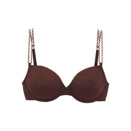 B&uuml;gel-Bikini-Top s.Oliver "Ada", Damen, Gr. 36, Cup F, kaffee, Recycling-Polyamid, Strukturmuster, Bikini-Oberteile, mit gemusterter Strukturware