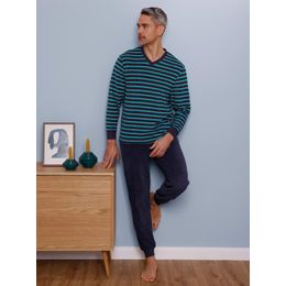 w&auml;schepur Schlafanzug W&Auml;SCHEPUR, Herren, Gr. 52/54, blau (marine, t&uuml;rkis, gestreift), 80% Baumwolle, 20% Polyester, Homewear-Sets Schlafanzug
