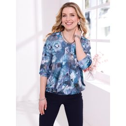 Schlupfbluse Classic Basics, Damen, Gr. 40, blau (marine, aquamarin, bedruckt), 100% Polyester, bedruckt, gebl&uuml;mt, gemustert, mehrfarbig, Blusen Schlupfbluse