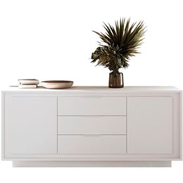 Sideboard Home Affaire "Sky, B/T 180/50 cm, Kommode/Stauraumschrank, 2 T&uuml;ren, 3 Schubk&auml;sten", wei&szlig; matt lack, B:180cm H:80cm T:50cm, Holzwerkstoff, Sideboards, Sideboard, Softclosing, Korpus & Front 22 mm stark, Rahmen-Optik, Metallgriffe