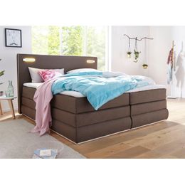 Boxspringbett Collection AB "Ninoni", braun, B:215cm L:210cm, Komplettbetten, Boxspringbett, inkl. Bettkasten, Topper und wahlweise mit LED-Beleuchtung