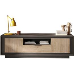 Lowboard Home Affaire "Sky, B/T 180/50 cm, TV-Schrank/Medienboard, 2 T&uuml;ren, 1 Schubkasten", lava, eiche cadiz dekor, B:180cm H:58cm T:50cm, Holzwerkstoff, Sideboards, Lowboard, Softclosing, Korpus & Front 22 mm stark, Rahmen-Optik, Metallgriff
