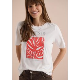 T-Shirt Cecil, Damen, Gr. L (42), vanillewei&szlig;, Jersey, Obermaterial: 50% Baumwolle, 50% Modal, bedruckt, bequem normal, Rundhals, Shirts T-Shirt, Sommerschirt, Rundhals, Baumwollmix mit Modal
