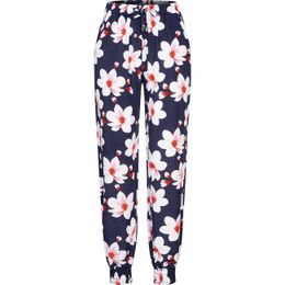 Stoffhose CLOUD 5IVE "CLOUD 5IVE Viskose Hose mit B&uuml;ndchen 2-Pockets & Big Flowers", Damen, Gr. L, US-Gr&ouml;&szlig;en, navy, 100% Viskose, gebl&uuml;mt, relaxed fit, Hosen Stoffhose