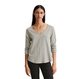 Marc O'Polo Langarmshirt MARC O'POLO DENIM "aus Premium Organic Cotton", Damen, Gr. L, grau (stone melange), Obermaterial: 100% Baumwolle, unifarben, Basic, regular fit, V-Ausschnitt, Rollkante, Shirts Langarmshirt