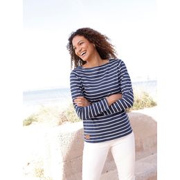 Rundhalsshirt Casual Looks "Ringelshirt", Damen, Gr. 42, blau (marine, ecru, geringelt), 100% Baumwolle, gemustert, gestreift, mehrfarbig, U-Boot-Ausschnitt, Shirts Rundhalsshirt