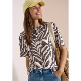 Print-Shirt Cecil, Damen, Gr. L (42), braun cacao, Jersey, Obermaterial: 65% Polyester, 35% Viskose, bedruckt, bequem h&uuml;ftlang, Rundhals, Shirts, Ausbrenner-Optik, elastischer Saum, Viskosemix