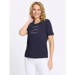 Rundhalsshirt Classic Basics "Kurzarm-Shirt", Damen, Gr. 42, blau (marine), 100% Baumwolle, gemustert, unifarben, Rundhals, Shirts Rundhalsshirt